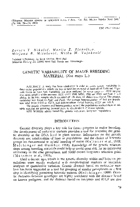 (PDF) Genetic variability of maize breeding material - Zea mays L