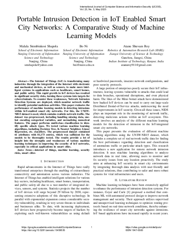 (PDF) Portable Intrusion Detection in IoT Enabled Smart City Networks: A Comparative Study of ...