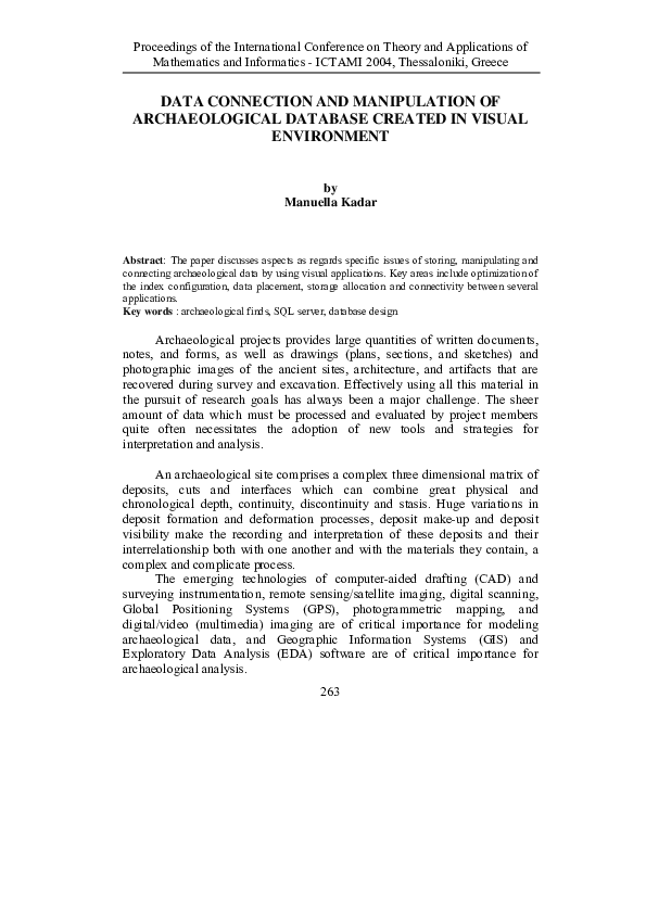 (PDF) Data connection and manipulation of archaeological database ...