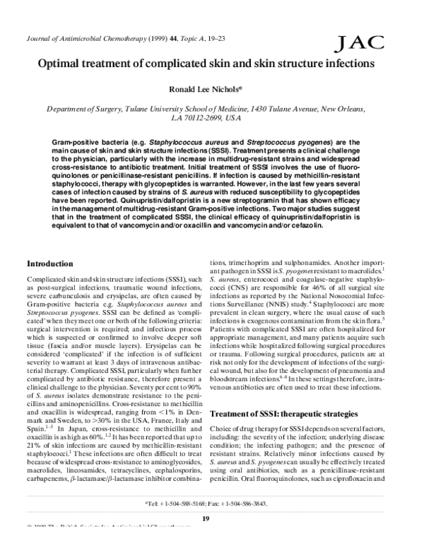 (PDF) Optimal treatment of complicated skin and skin structure infections
