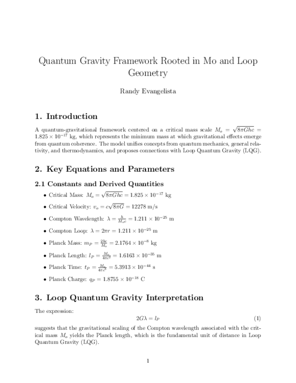 (PDF) Quantum Gravity Framework Rooted in Mo and Loop Geometry