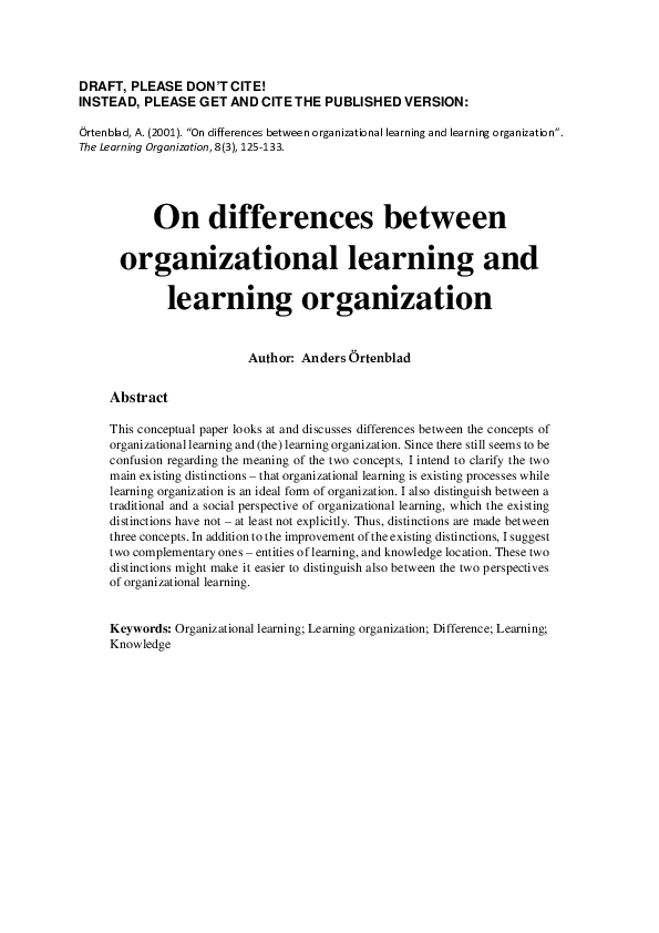 (PDF) On differences between organizational learning and learning ...
