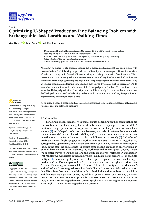 (PDF) Optimizing U-Shaped Production Line Balancing Problem with Exchangeable Task Locations and ...