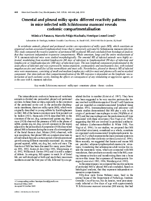(PDF) Omental and pleural milky spots: different reactivity patterns in ...