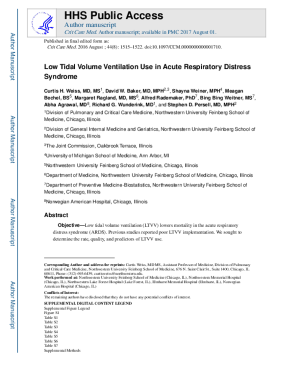 (PDF) Low Tidal Volume Ventilation Use in Acute Respiratory Distress ...