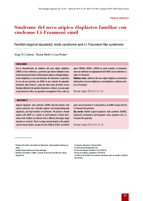 (PDF) Síndrome del nevo atípico displásico familiar con síndrome Li ...