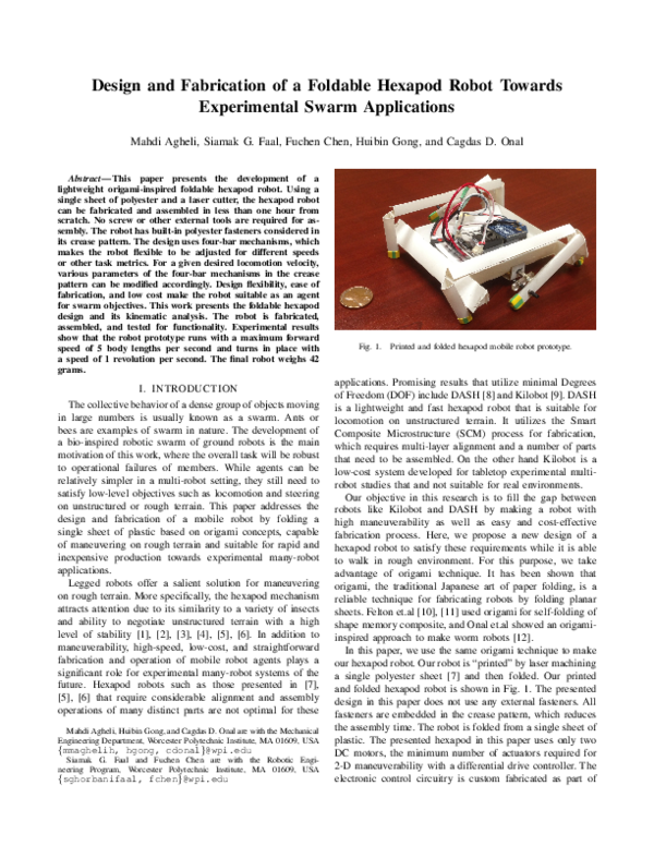 (PDF) Design and fabrication of a foldable hexapod robot towards ...