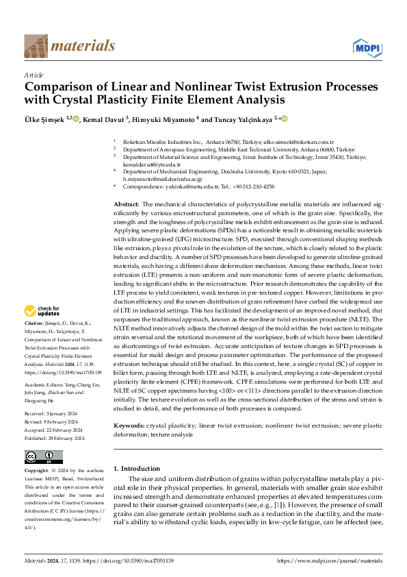 (PDF) Comparison of Linear and Nonlinear Twist Extrusion Processes with Crystal Plasticity ...