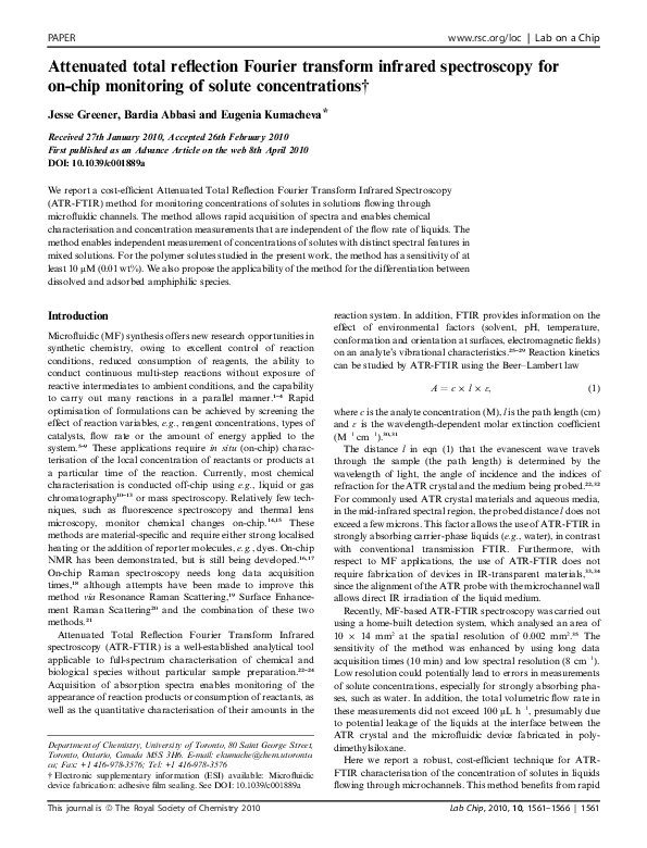(PDF) Attenuated Total Reflection Fourier Transform Infrared Spectroscopy for on-Chip Monitoring ...