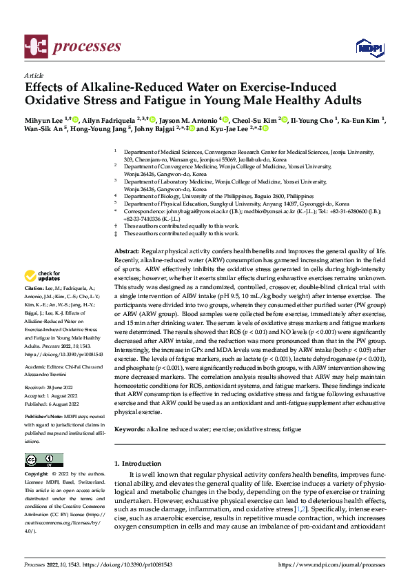 (PDF) Effects of Alkaline-Reduced Water on Exercise-Induced Oxidative ...