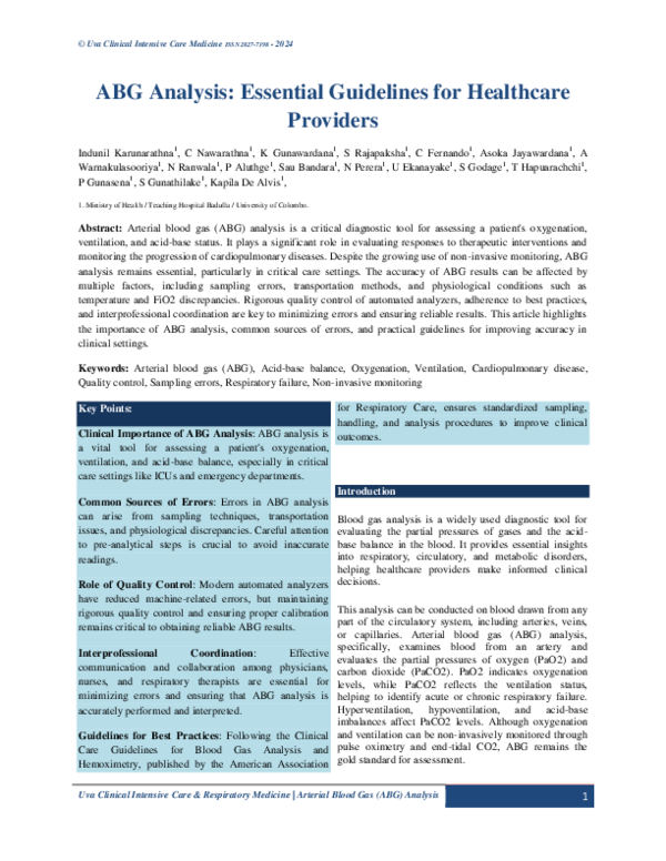 (PDF) ABG Analysis: Essential Guidelines for Healthcare Providers