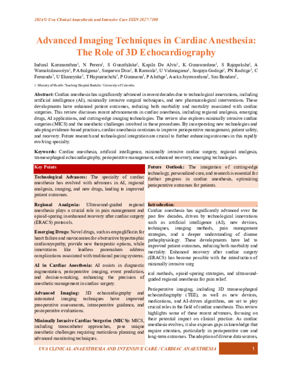 (PDF) Advanced Imaging Techniques in Cardiac Anesthesia The Role of 3D Echocardiography