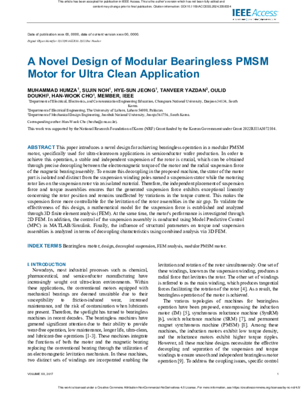 (PDF) A Novel Design of Modular Bearingless PMSM Motor for Ultra Clean ...