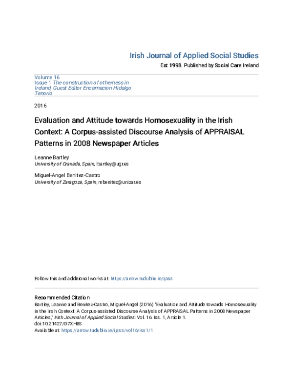 (PDF) Evaluation and Attitude towards Homosexuality in the Irish Context: A Corpus-assisted ...