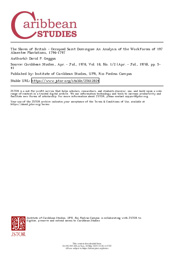 (PDF) The Slaves of British-Occupied Saint Domingue: an analysis of the ...