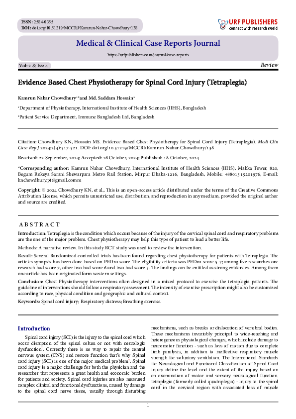 (PDF) Evidence Based Chest Physiotherapy for Spinal Cord Injury ...