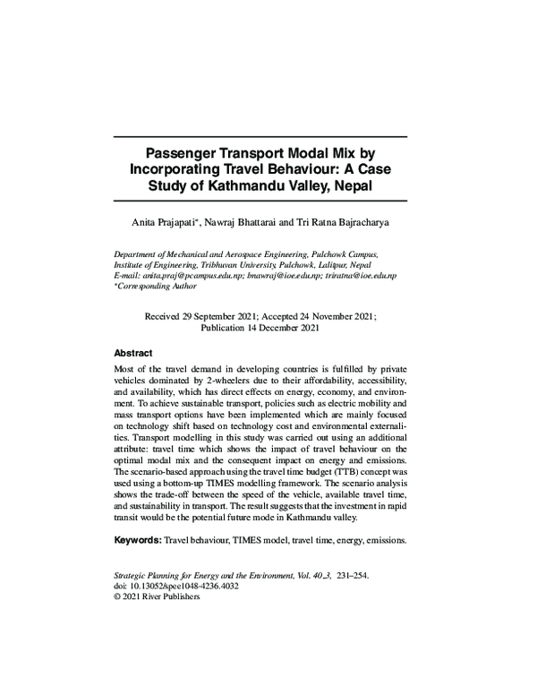 (PDF) Passenger Transport Modal Mix by Incorporating Travel Behaviour ...