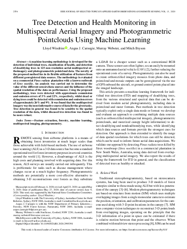 (PDF) Tree Detection and Health Monitoring in Multispectral Aerial Imagery and Photogrammetric ...