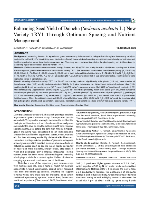(PDF) Enhancing Seed Yield of Daincha (Sesbania aculeata L.) New ...