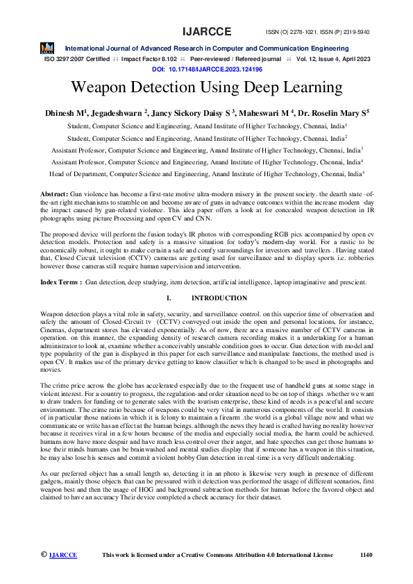 (PDF) Weapon Detection Using Deep Learning