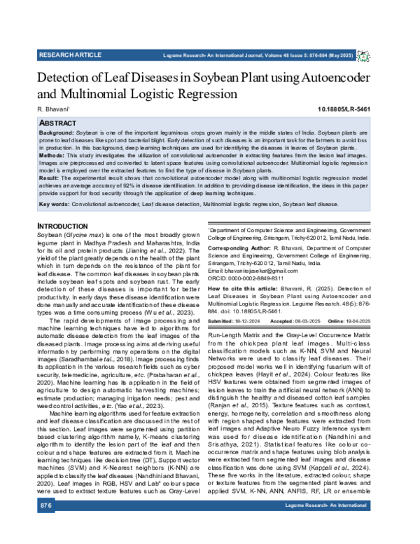 (PDF) Detection of Leaf Diseases in Soybean Plant using Autoencoder and ...