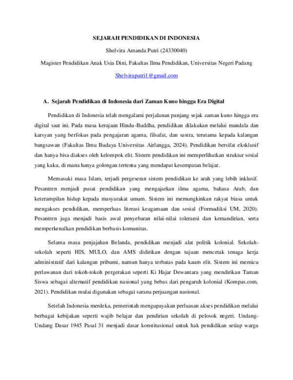 (PDF) SEJARAH PENDIDIKAN DI INDONESIA