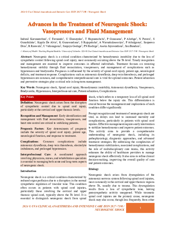 (PDF) Advances in the Treatment of Neurogenic Shock