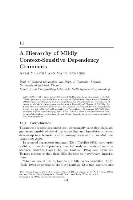 (PDF) A hierarchy of mildly context sensitive dependency grammar