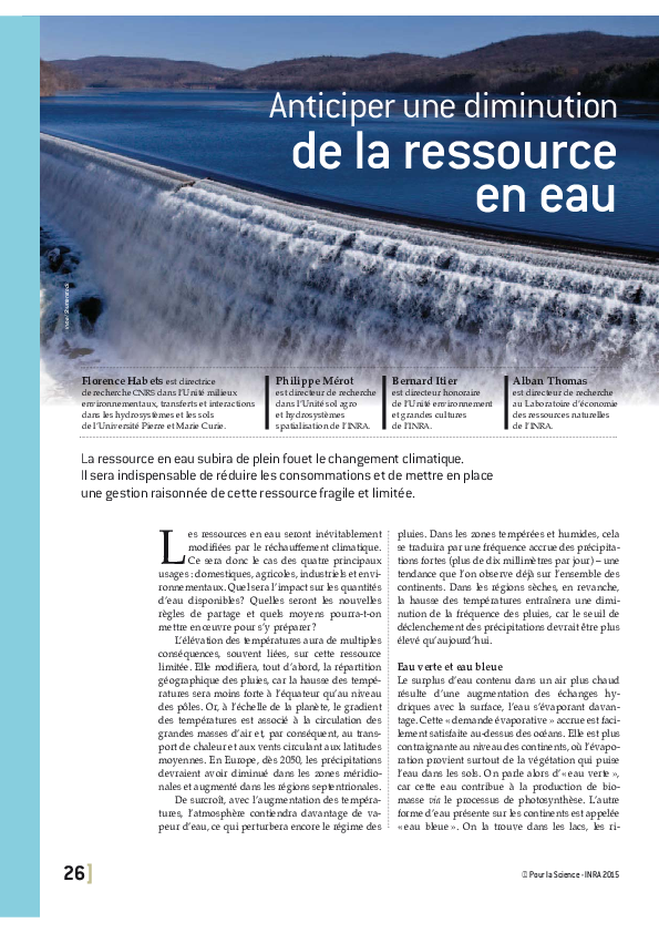 (PDF) Anticiper une diminution de la ressource en eau