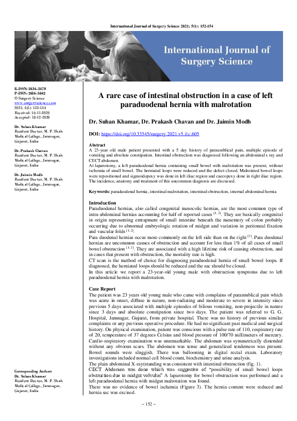 (PDF) A rare case of intestinal obstruction in a case of left ...