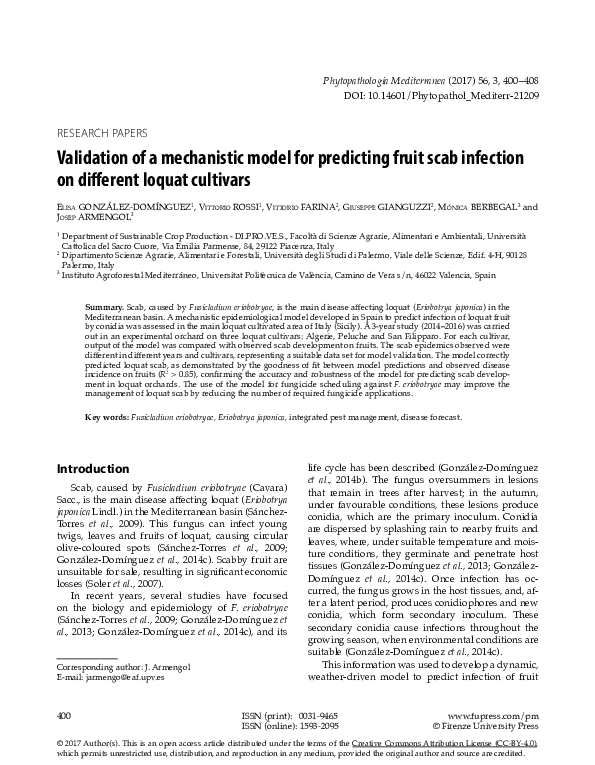 (PDF) Validation of a mechanistic model for predicting fruit scab ...