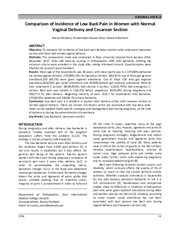 (PDF) Comparison of Incidence of Low Back Pain in Women with Normal ...