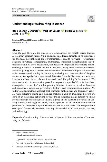 (PDF) Understanding crowdsourcing in science