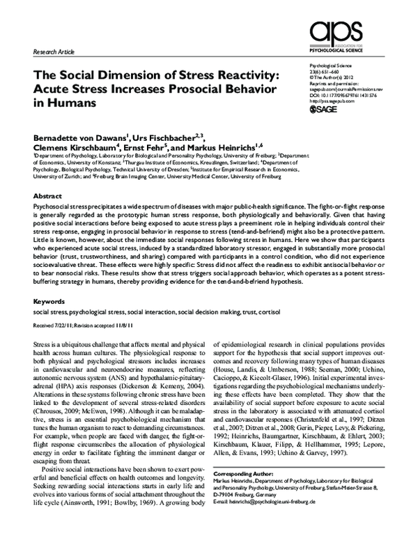 (PDF) The Social Dimension of Stress Reactivity