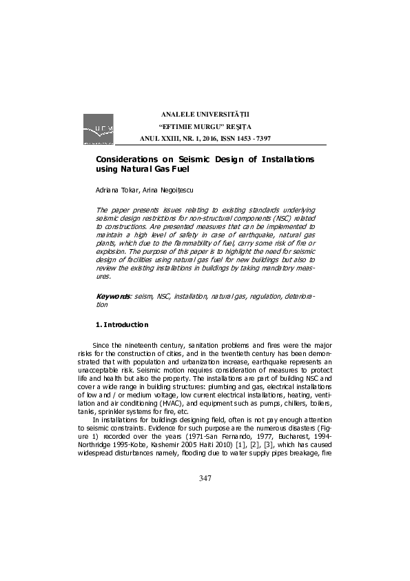 (PDF) Considerations on Seismic Design of Installations using Natural ...
