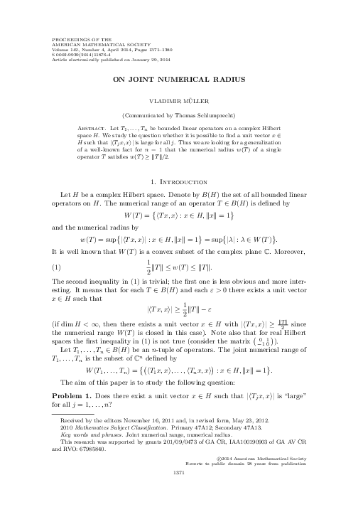 (PDF) On joint numerical radius