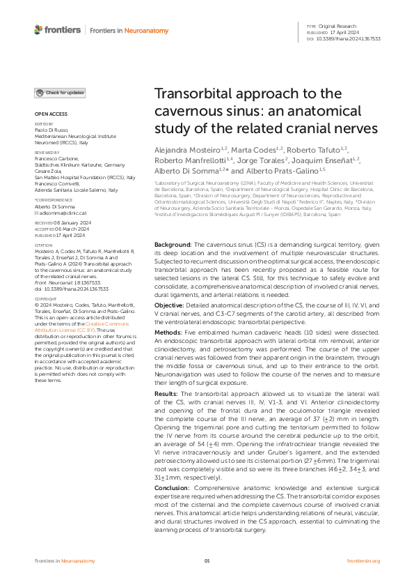 (PDF) Transorbital approach to the cavernous sinus: an anatomical study ...