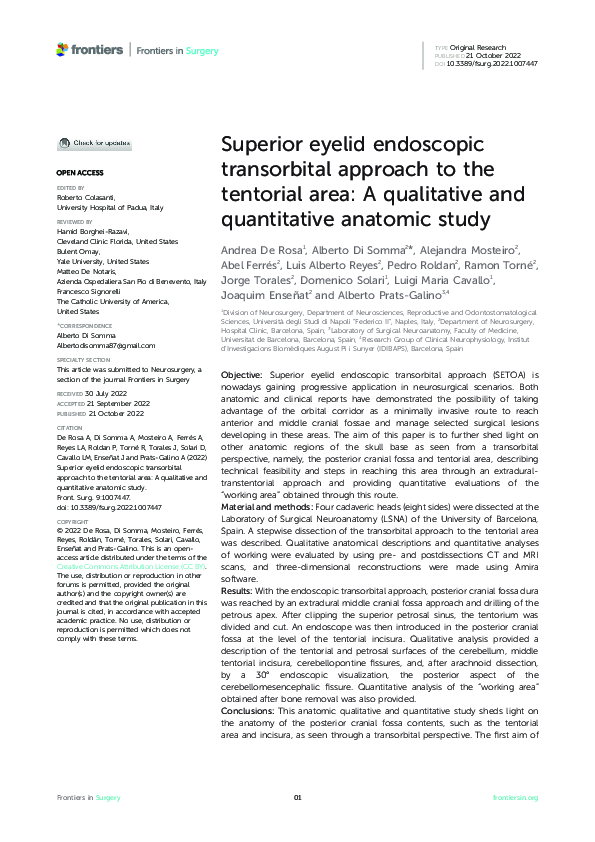 (PDF) Superior eyelid endoscopic transorbital approach to the tentorial ...