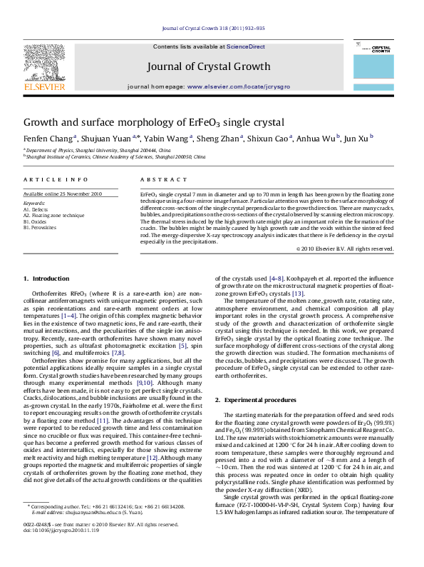 (PDF) Growth and surface morphology of ErFeO3 single crystal