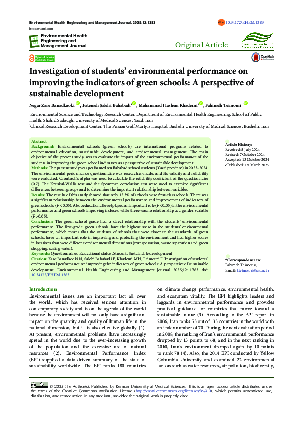 (PDF) Investigation of students' environmental performance on improving ...