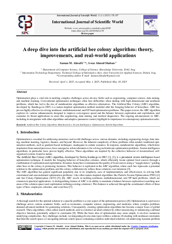 (PDF) A deep dive into the artificial bee colony algorithm: theory, improvements, and real-world ...