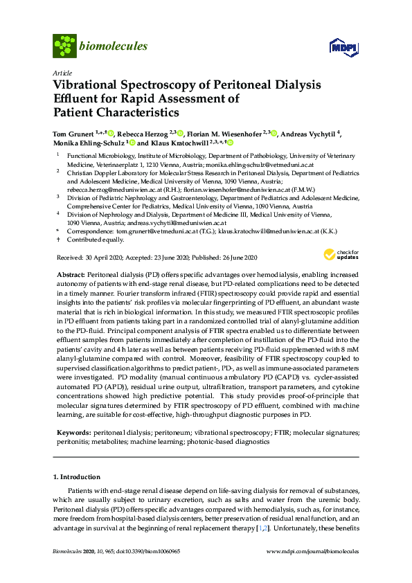 (PDF) Vibrational Spectroscopy of Peritoneal Dialysis Effluent for Rapid Assessment of Patient ...