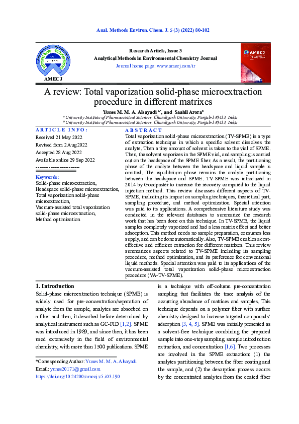 (PDF) A review: Total vaporization solid-phase microextraction procedure in different matrixes