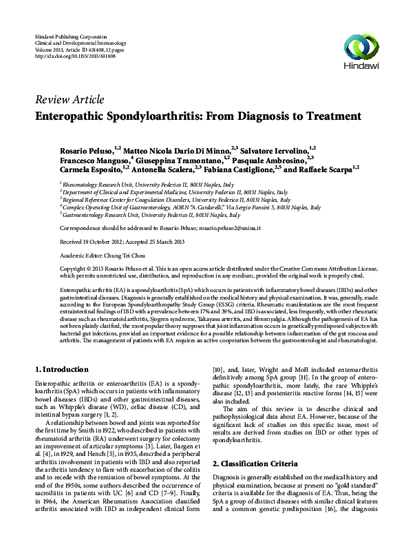 (PDF) Enteropathic Spondyloarthritis: From Diagnosis to Treatment