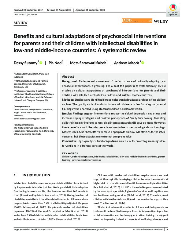 (PDF) Benefits and cultural adaptations of psychosocial interventions ...