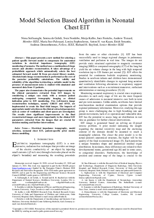 (PDF) Model Selection Based Algorithm in Neonatal Chest EIT