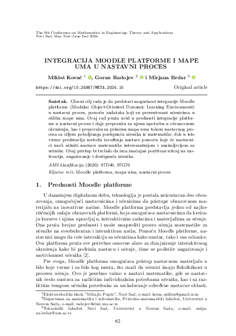 (PDF) Integracija Moodle Platforme I Mape Uma U Nastavni Proces