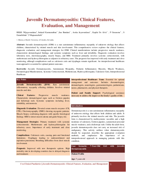 (PDF) Juvenile Dermatomyositis Clinical Features, Evaluation, and ...