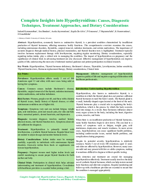 (PDF) Complete Insights into Hypothyroidism: Causes, Diagnostic ...