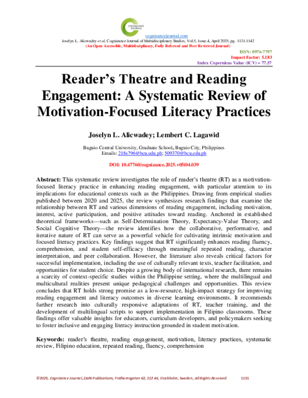(PDF) Reader’s Theatre and Reading Engagement: A Systematic Review of ...
